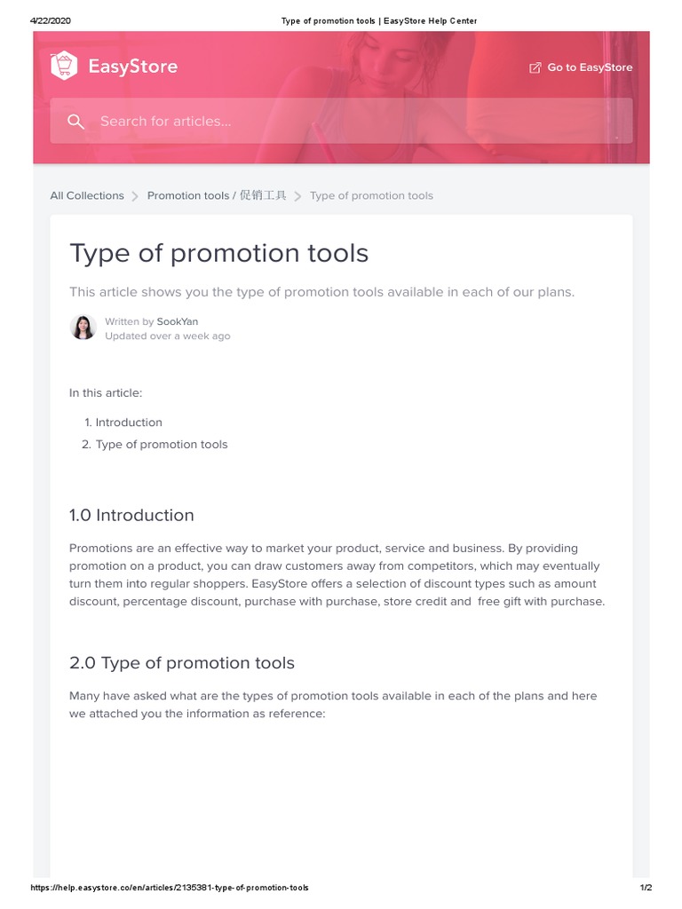 Type of Promotion Tools - EasyStore Help Center | PDF