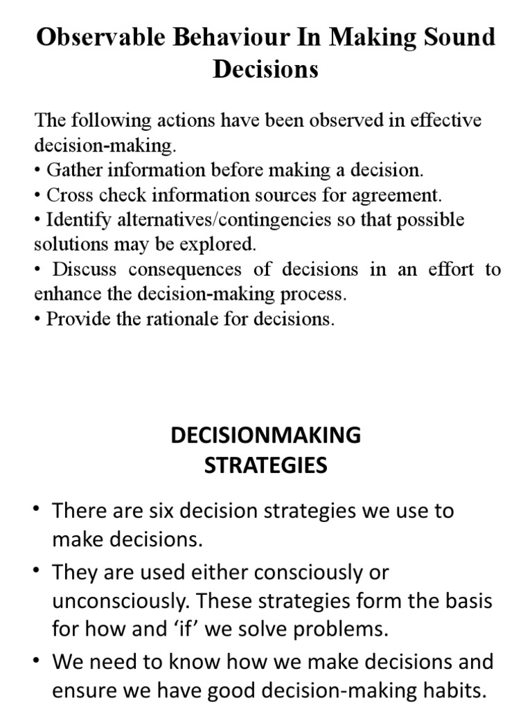 Observable Behaviour in Making Sound Decisions | PDF | Decision Making ...