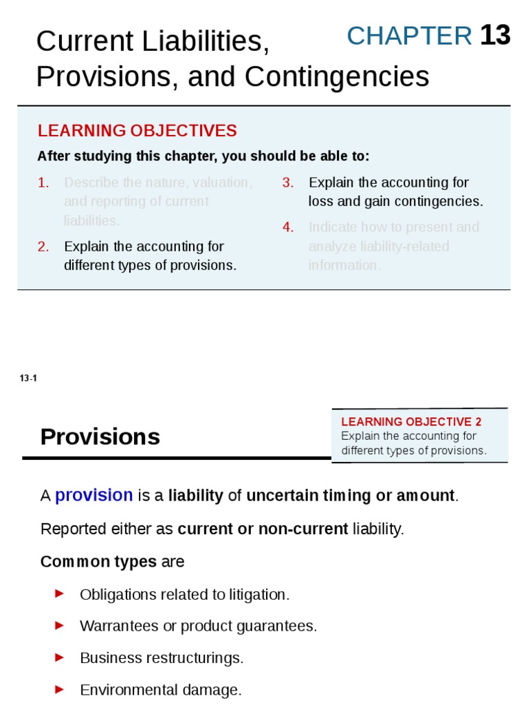 Current Liabilities, Provisions, and Contingencies: Learning Objectives ...