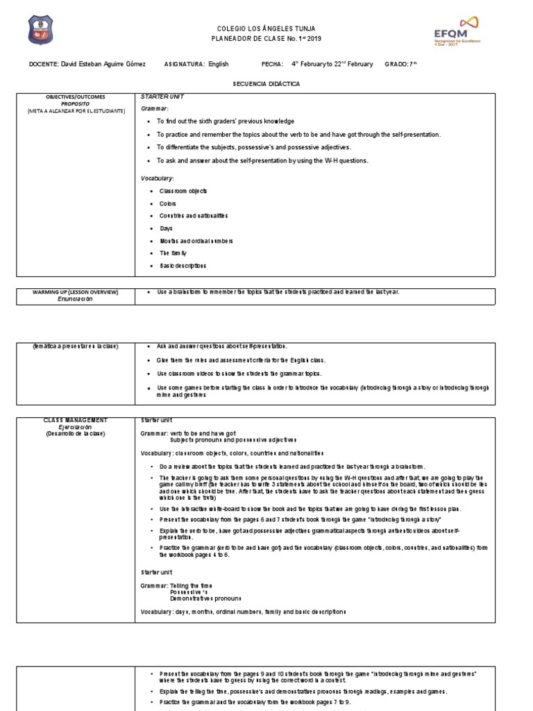 1 English 7th Lesson Plan | PDF | Lesson Plan | Question