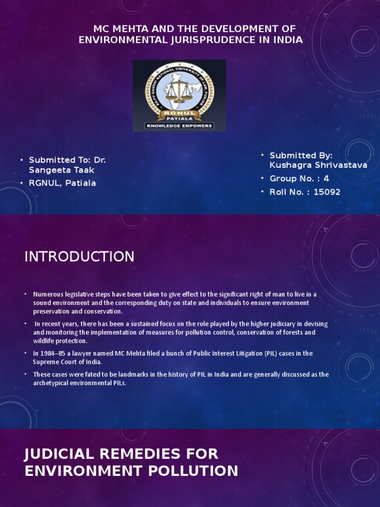 Environmental Jurisprudence in India: MC Mehta and The Development of ...