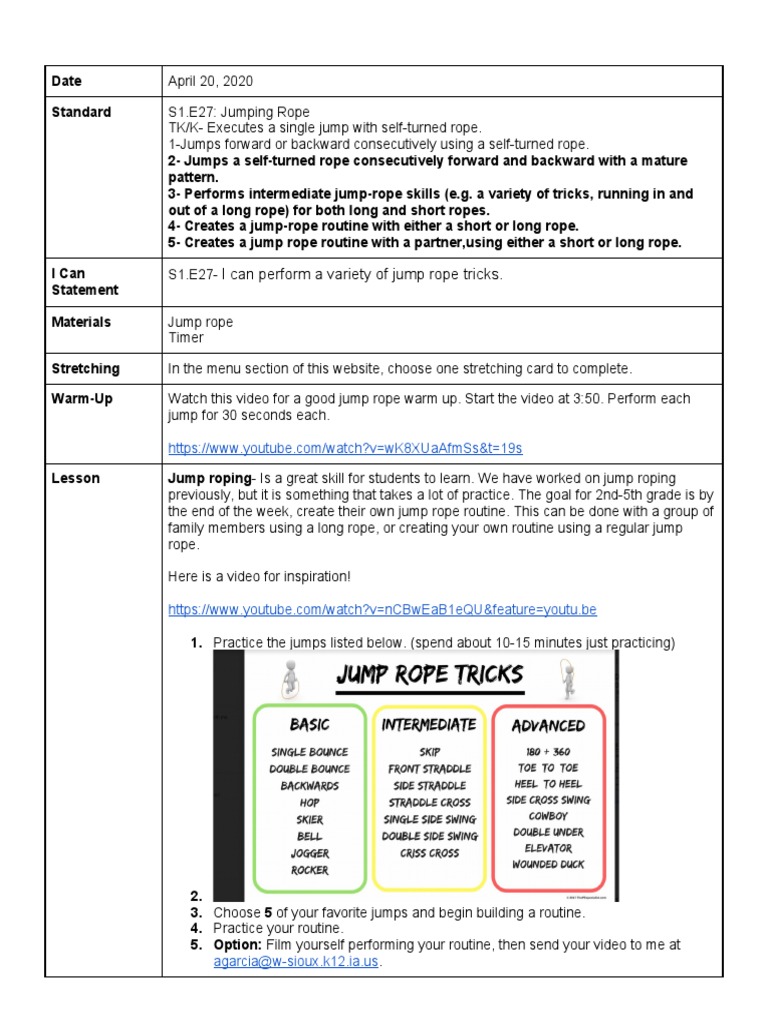 Jump Rope Skills and Routine Guide | PDF