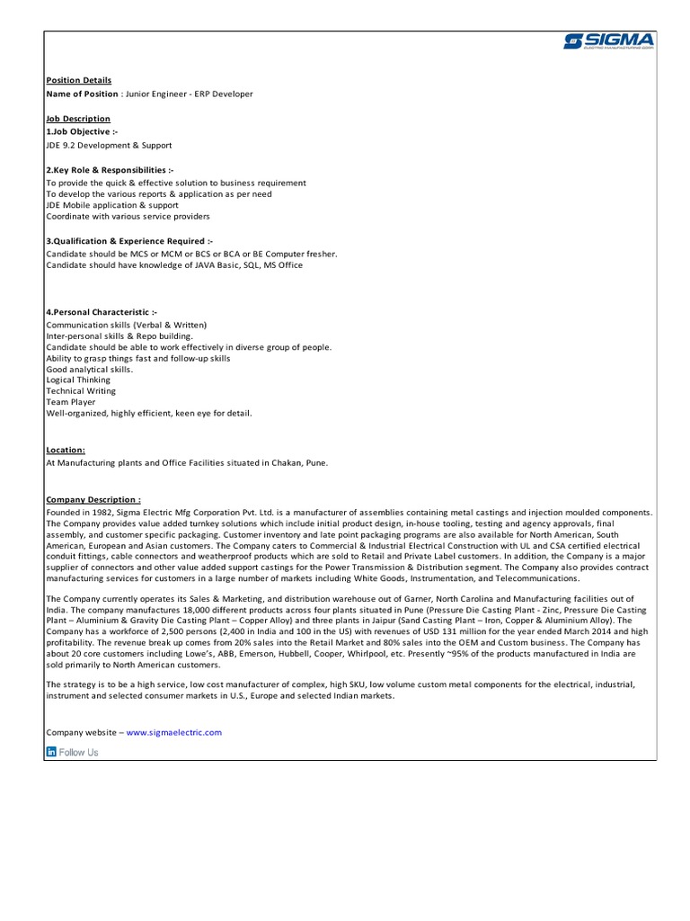 JD of Trainee - ERP Developer | PDF | Retail | Enterprise Resource Planning