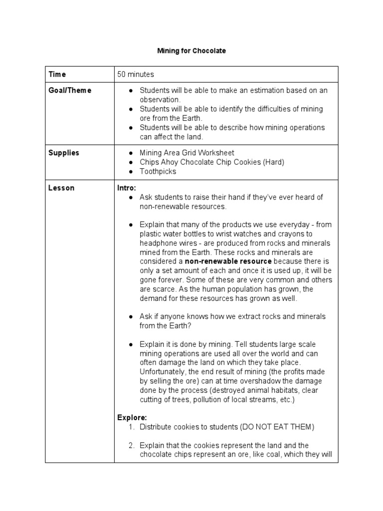Mining For Chocoloate - Lesson Plan | PDF | Mining | Rock (Geology)