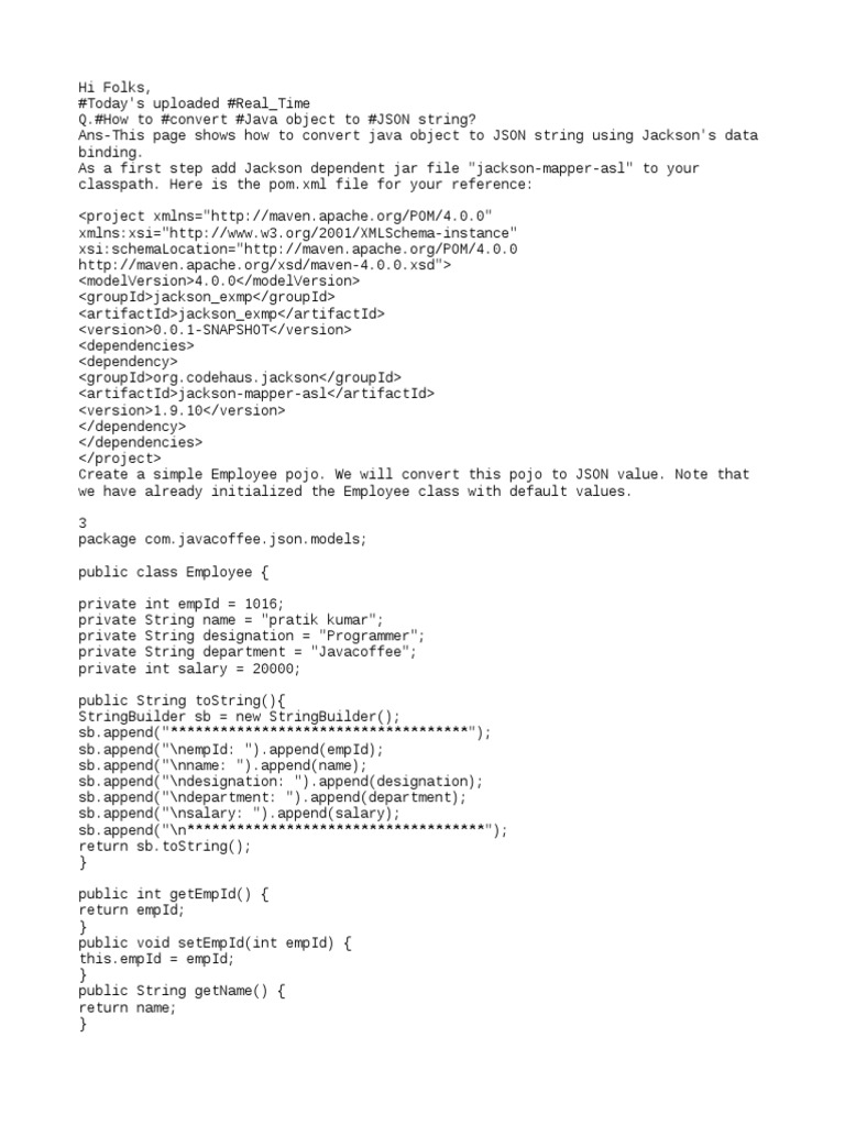 Convert JavaObject To JSON | PDF | Java (Programming Language) | Computer Programming