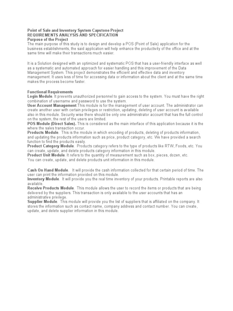 Point of Sale and Inventory System Capstone Project | PDF | Point Of Sale | Databases
