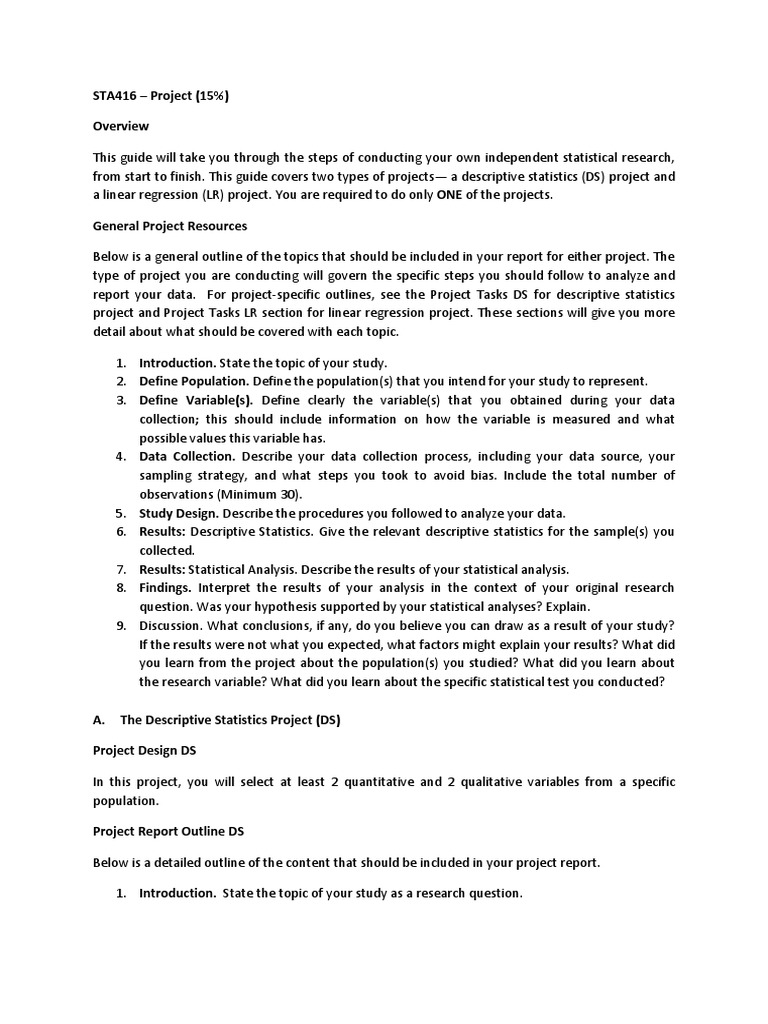 Updated - STA416 - Project Guidelines | Download Free PDF | Statistics | Regression Analysis