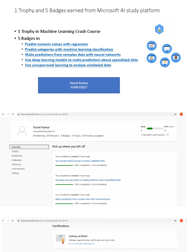 1 Trophy and 5 Badges Earned From Microsoft AI Study Platform | PDF