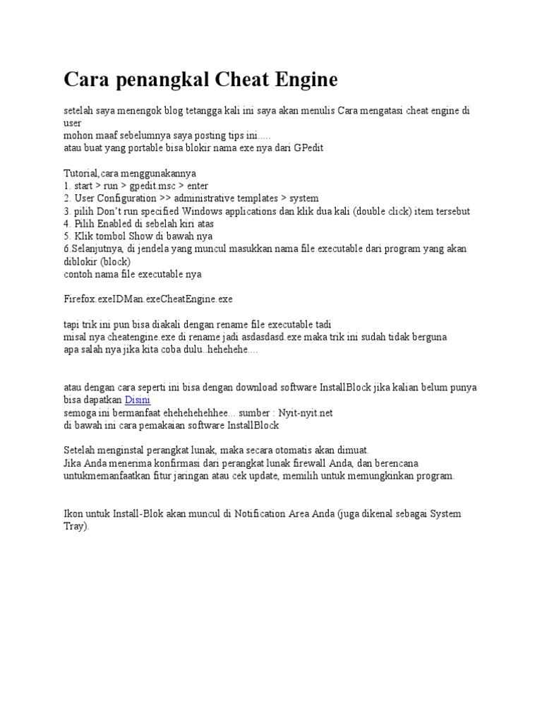 Cara Penangkal Cheat Engine | PDF