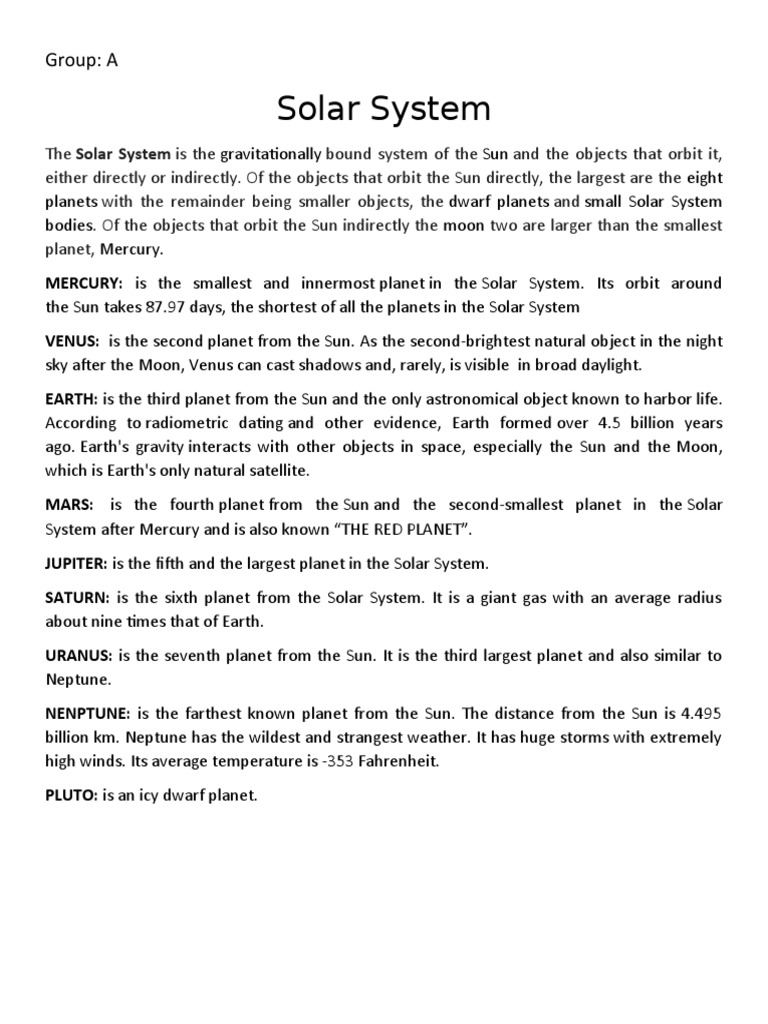 Overview of the Solar System Planets | PDF