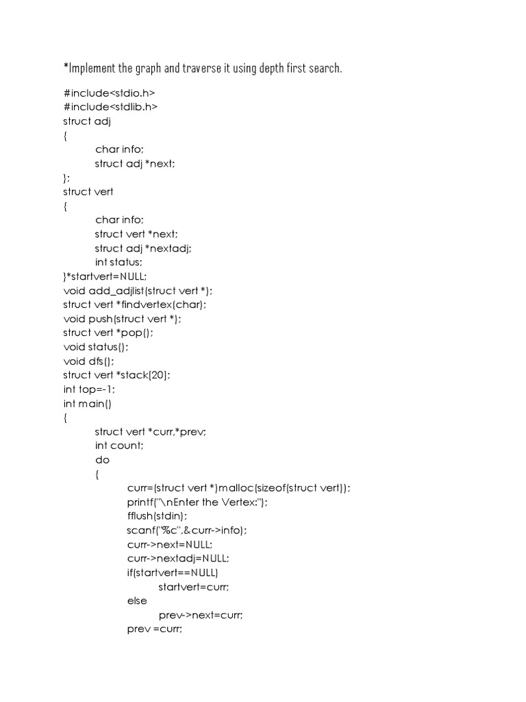 Implement The Graph and Traverse It Using Depth First Search | PDF | Applied Mathematics ...