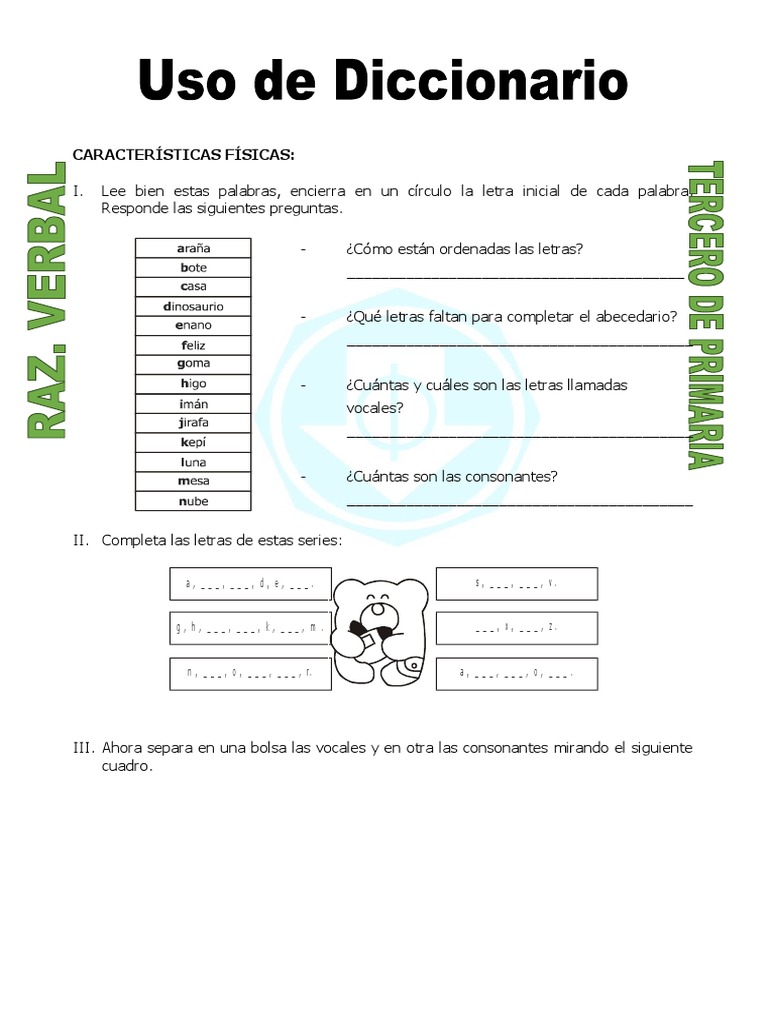 Hojas De Trabajo De Habilidades De Diccionario De Tercer Grado Libros