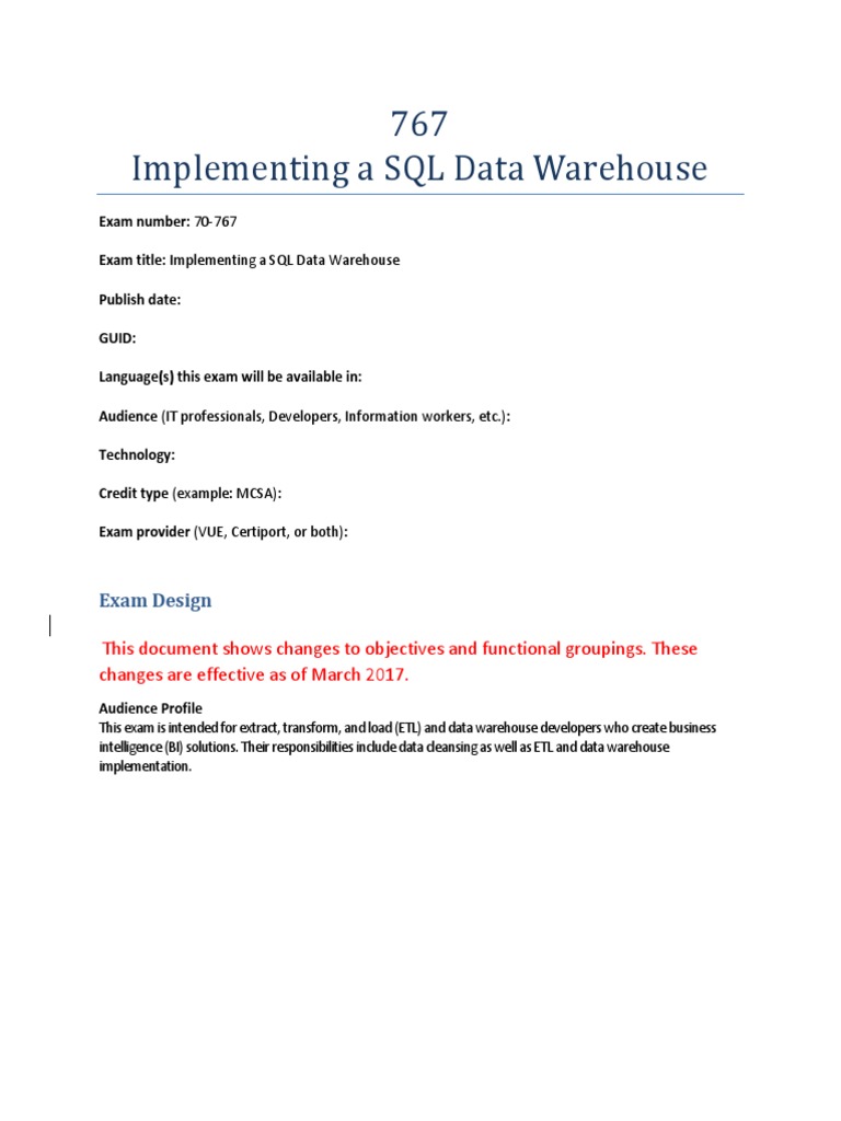 767 Implementing A Sql Data Warehouse Exam Design Pdf Data Warehouse Microsoft Sql Server 
