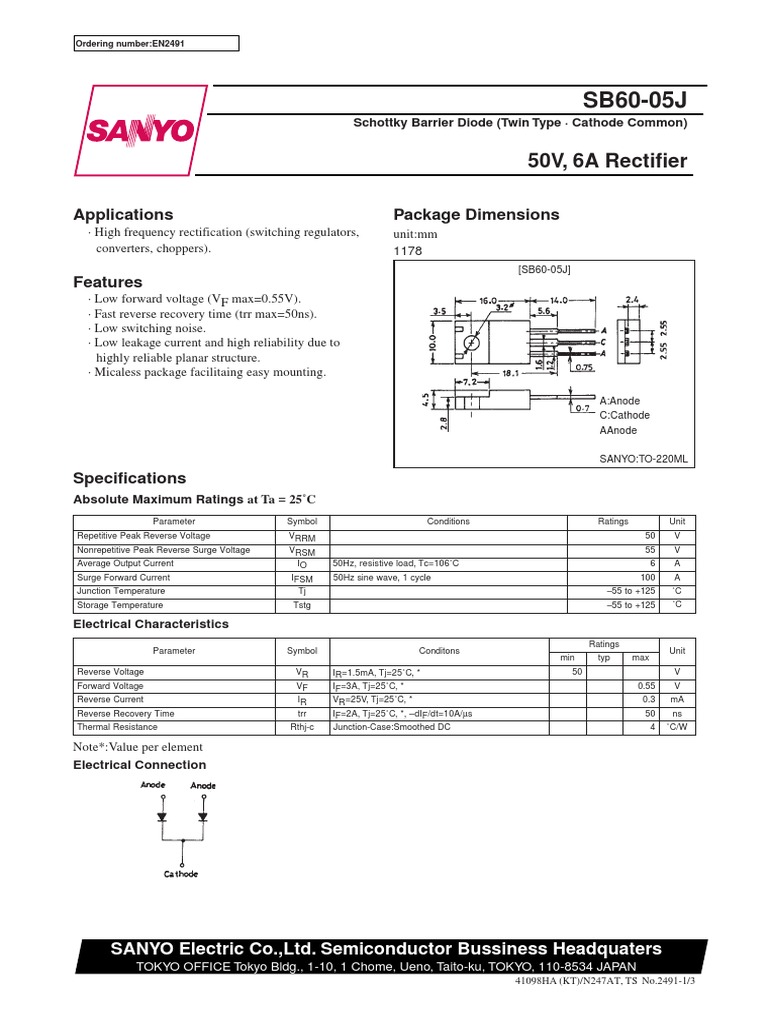 50V, 6A Rectifier: Package Dimensions Applications | PDF | Diode ...