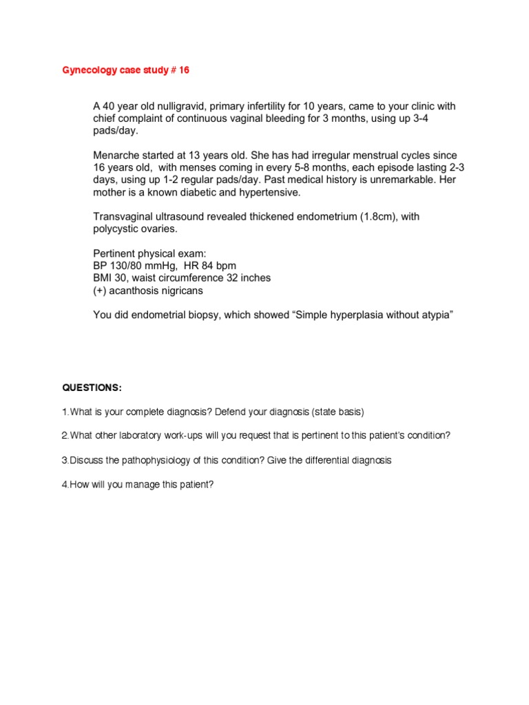 Gynecology Case Study # 16: Questions | PDF