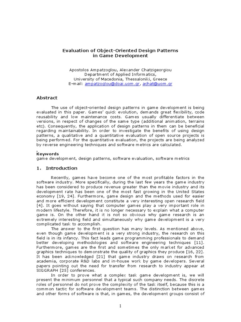 Evaluation Of Object Oriented Design Patterns In Game Development Pdf Class Computer