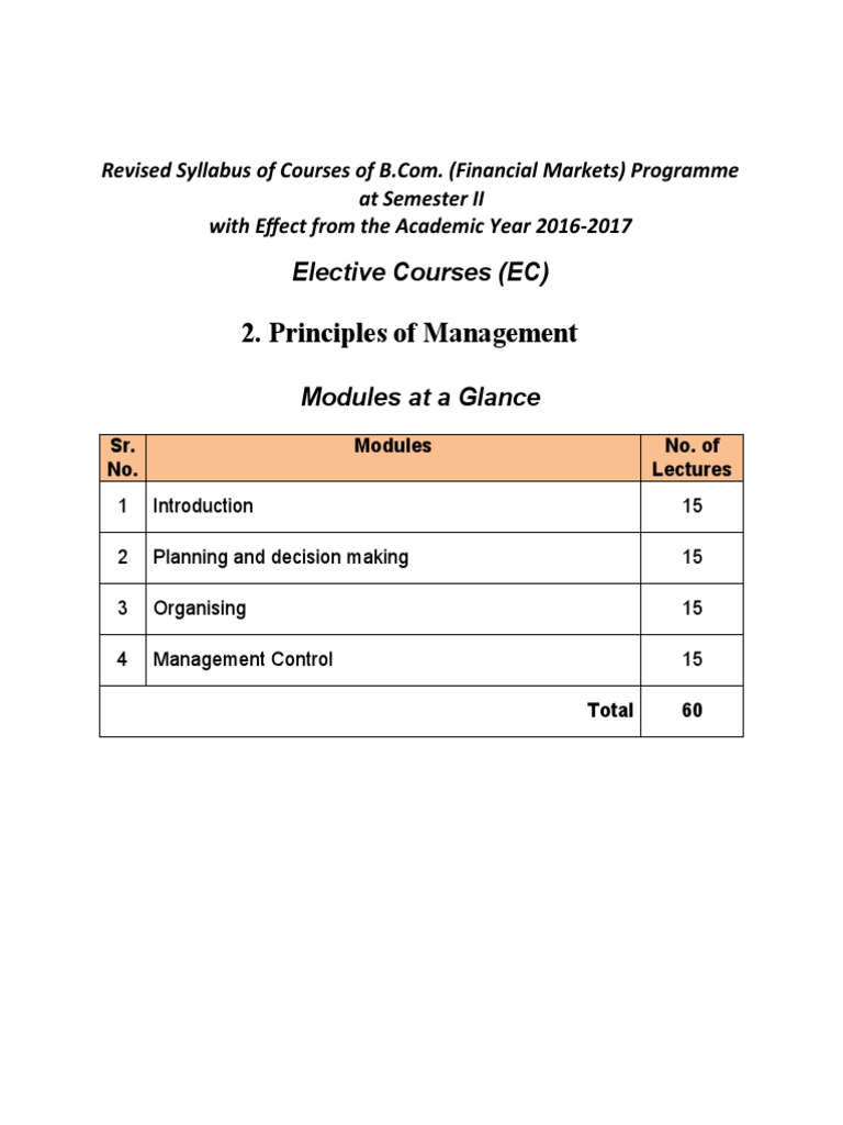 Principles of Management Syllabus | PDF