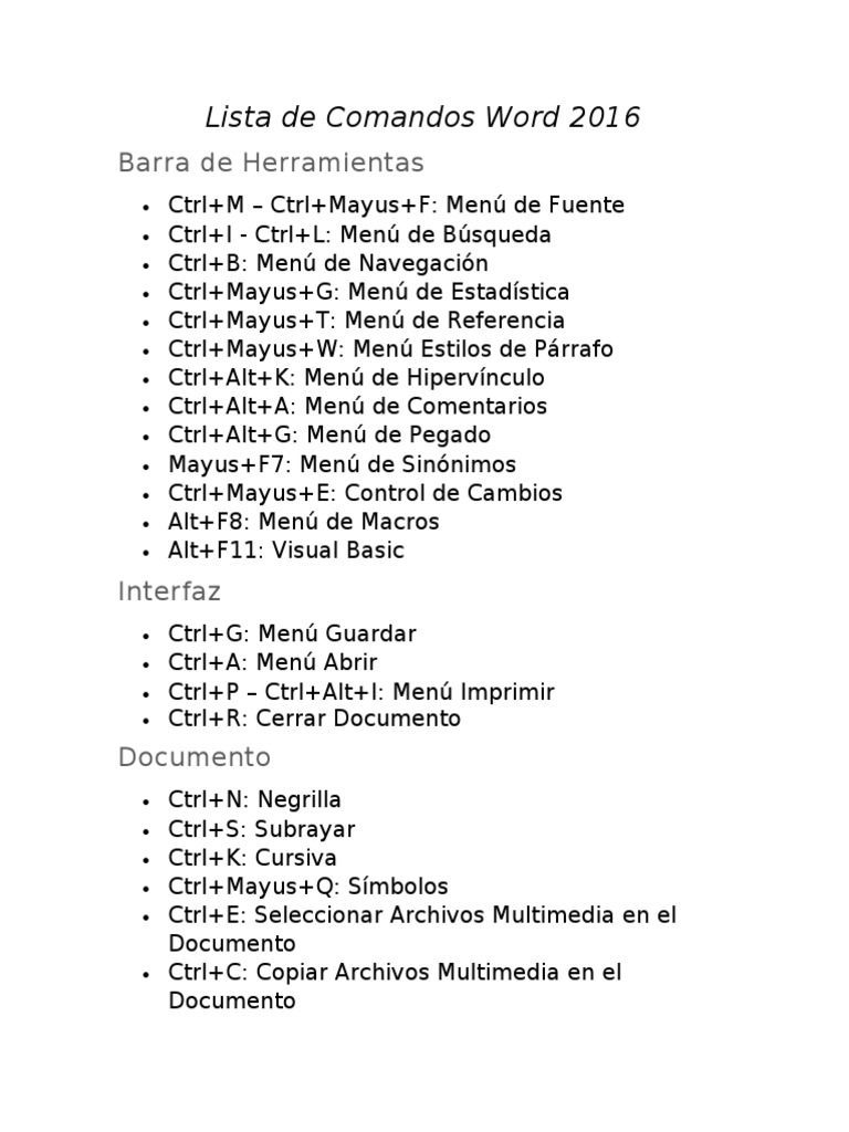 Comandos Esenciales de Word 2016 | PDF | Métodos y materiales de enseñanza