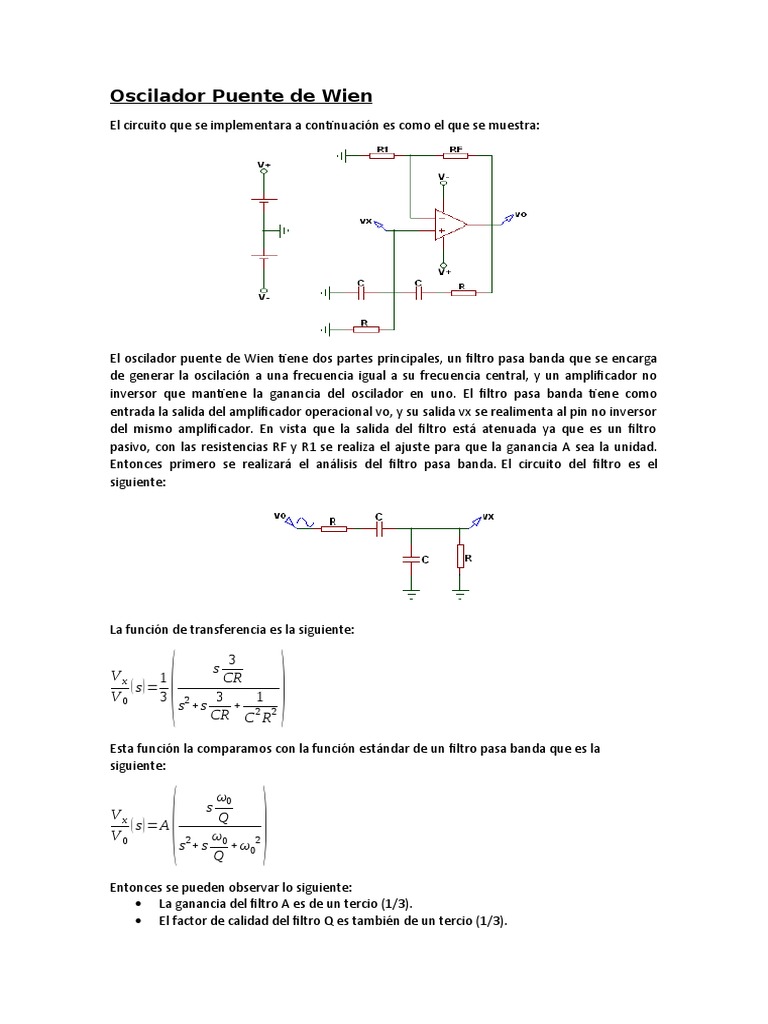 Puente de Wien Simulación | PDF | Filtro electronico | Amplificador operacional