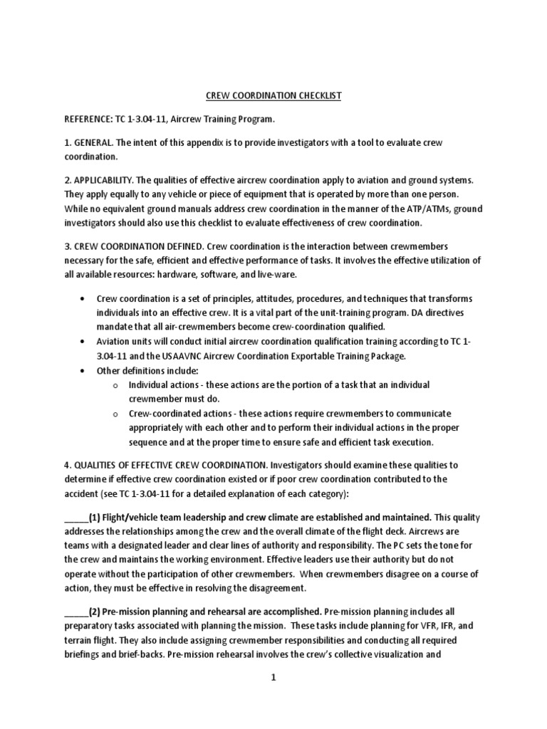 Crew Coordination Checklist PDF | PDF | Situation Awareness | Workload