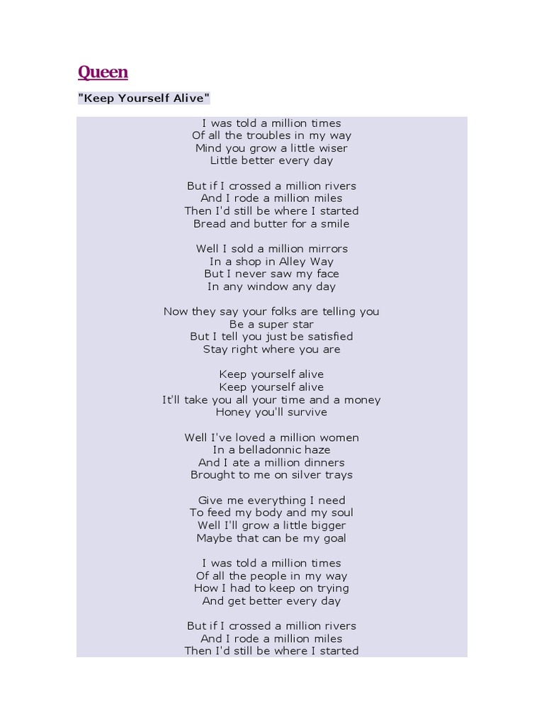 Queen: "Keep Yourself Alive" | PDF