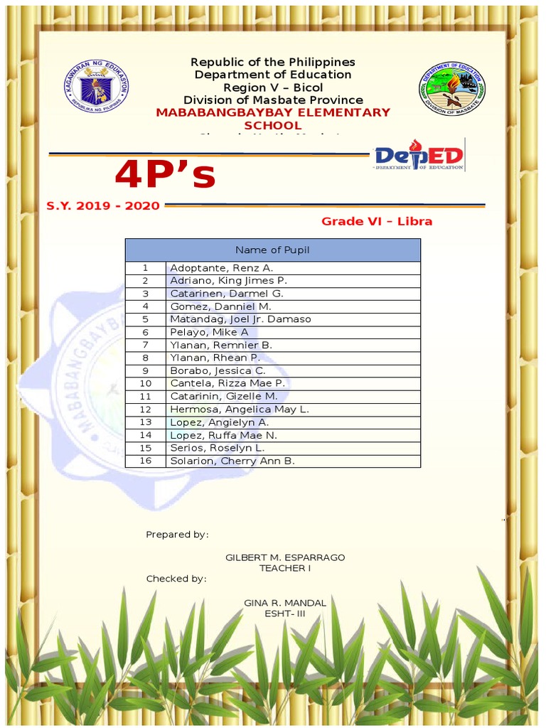 List of Grade VI Pupils Receiving Assistance Under the 4Ps Program at Mababangbayan Elementary ...