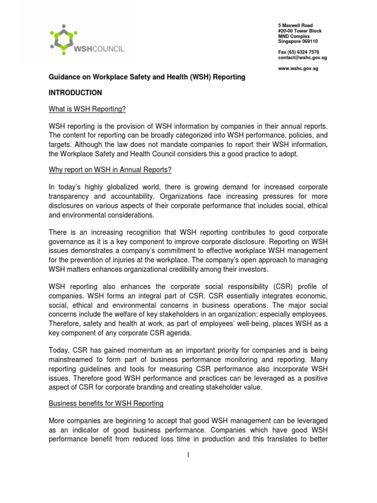 WSH Reporting Guidance | Corporate Social Responsibility | Safety