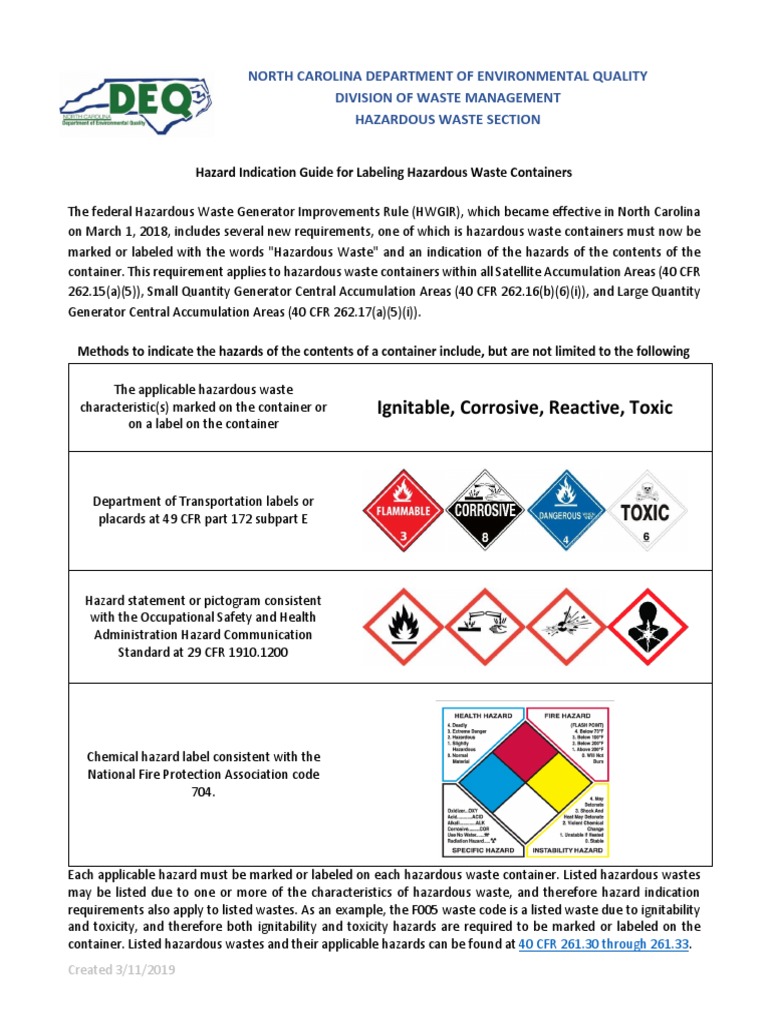Hazardous Waste Labeling Guide NC | PDF
