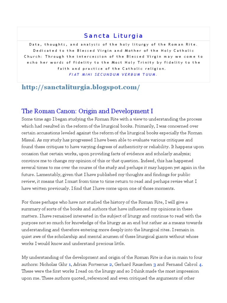 The Roman Canon: Origin and Development I: Sancta Liturgia | PDF ...