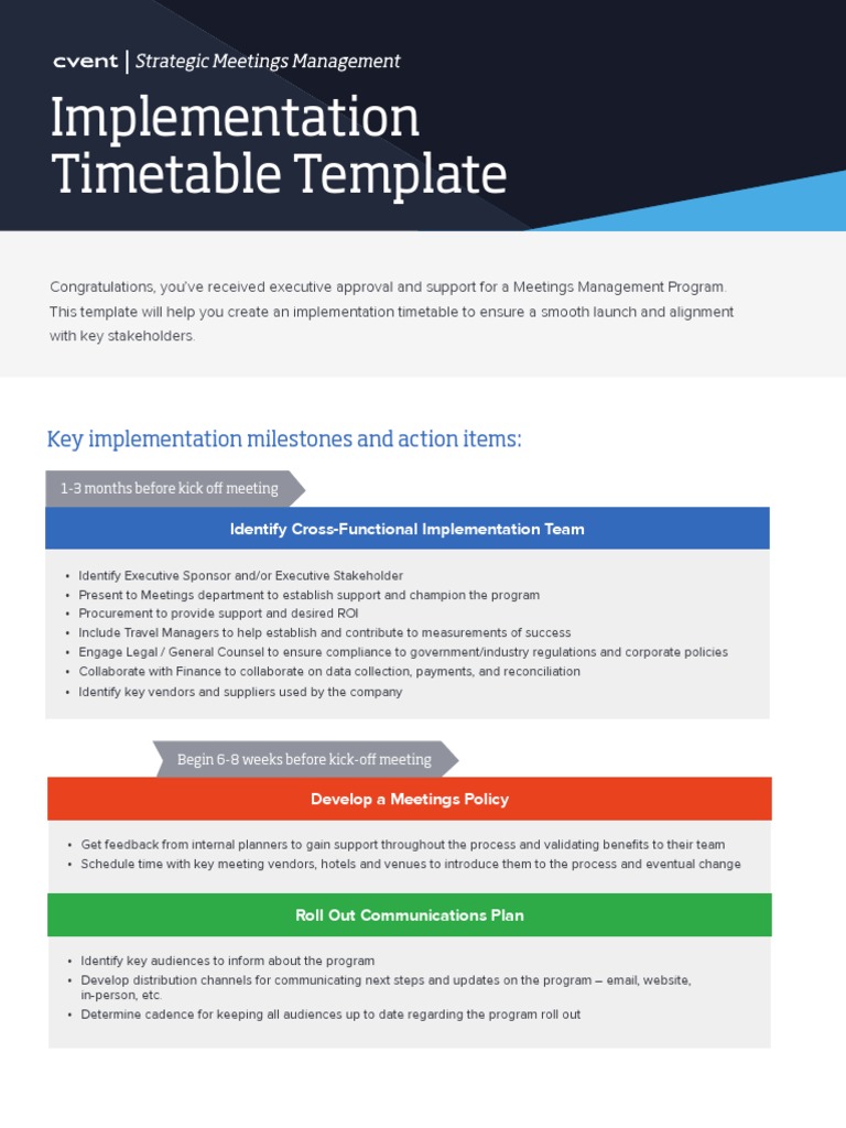 Implementation Timetable Template: Key Implementation Milestones and ...