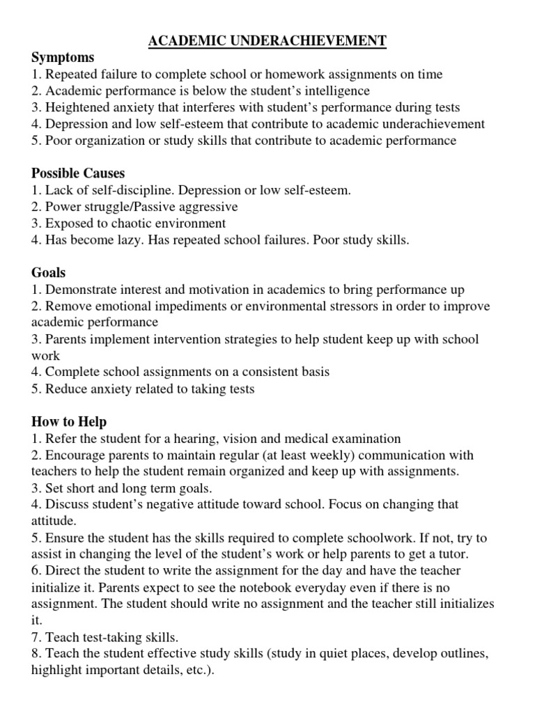 Academic Underachievement | PDF