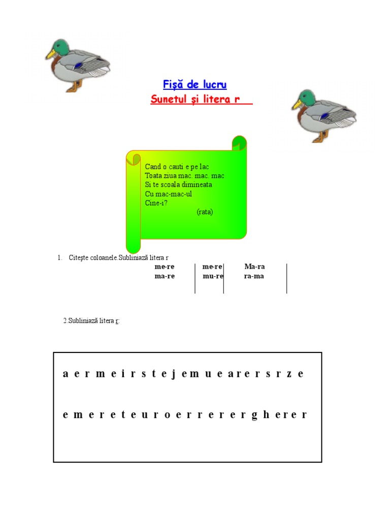 Fisa de Lucru Litera R | PDF