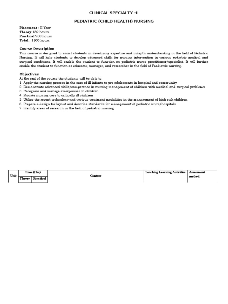 Child Health COURSE PLAN M.SC 2 YEAR | PDF | Neonatal Intensive Care ...