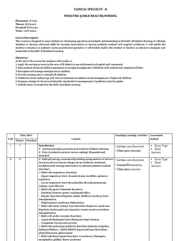 Child Health COURSE PLAN M.SC 2 YEAR | PDF | Neonatal Intensive Care ...