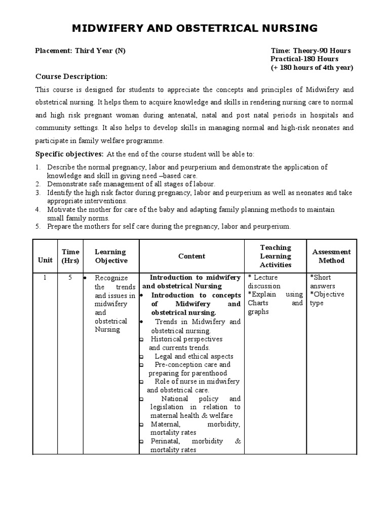 Midwifery And Obstetrical Nursing: Course Description | Childbirth ...