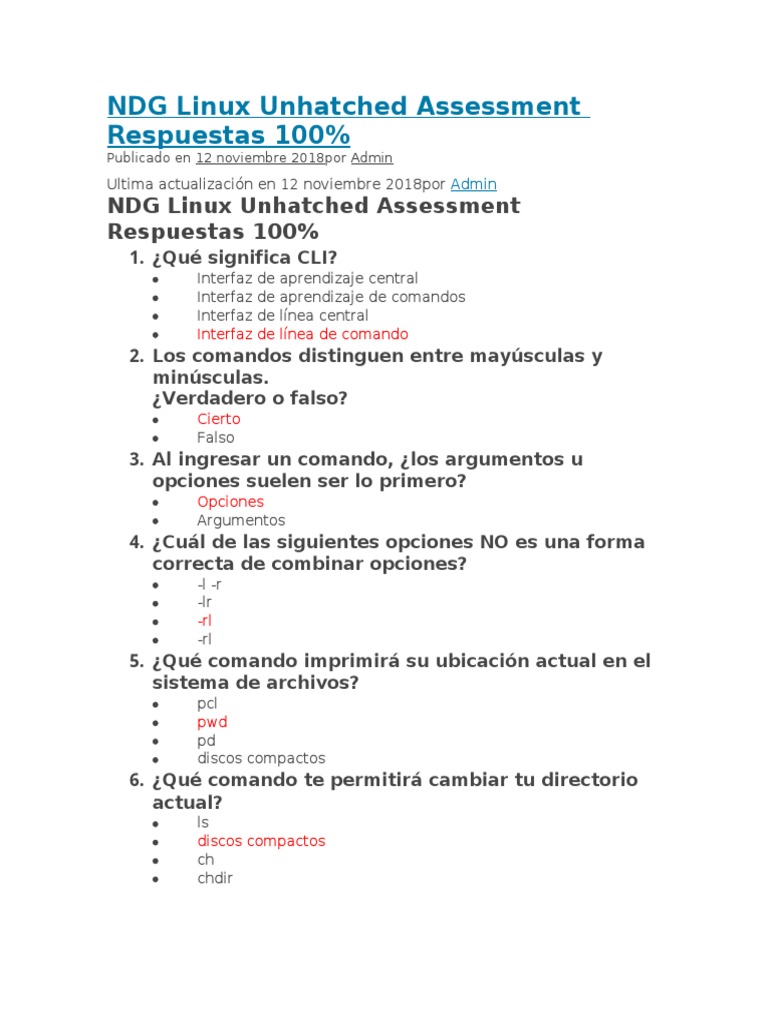 NDG Linux Unhatched Assessment Respuestas 100 | PDF | Archivo de computadora | Usuario (informática)