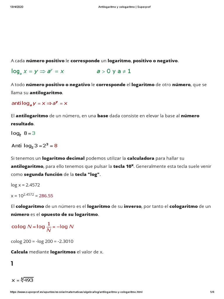 Antilogaritmo y Cologaritmo - Superprof | PDF | Logaritmo | Funcion ...