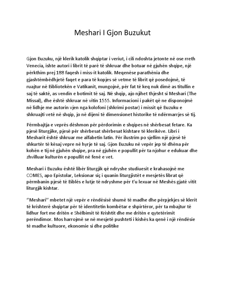 Meshari I Gjon Buzukut | PDF
