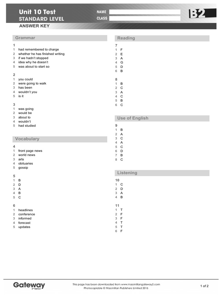 Unit 10 Test Answer Key | PDF | Communication | Linguistics