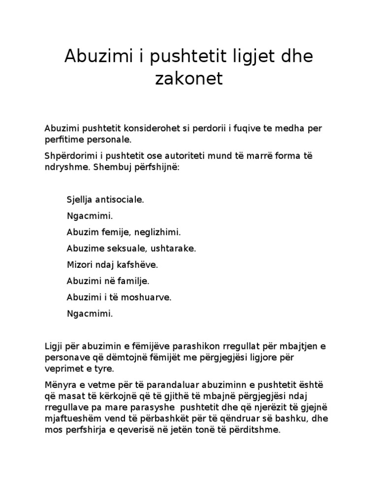 Abuzimi I Pushtetit Ligjet Dhe Zakonet | PDF