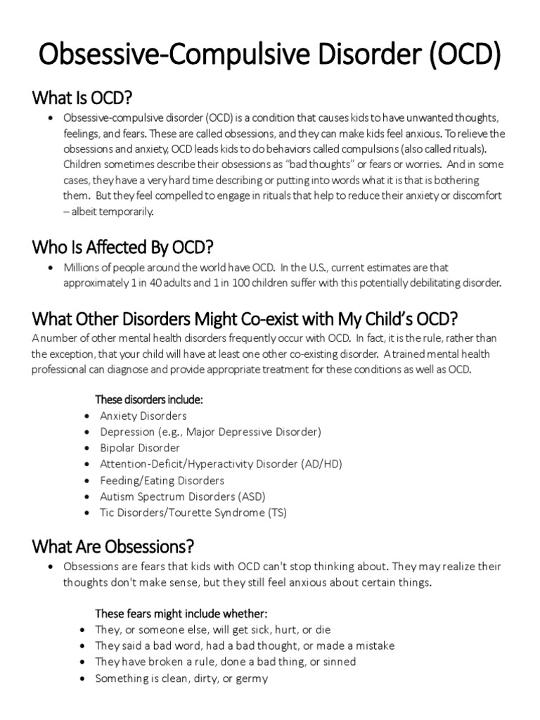 Ocd Parent Handout | PDF | Obsessive–Compulsive Disorder | Mental Disorder