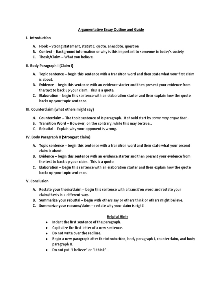 Argumentative Essay Outline Guide | PDF | Career & Growth