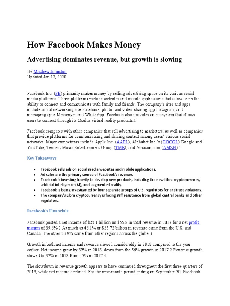 How Facebook Makes Money | PDF | Facebook | Revenue