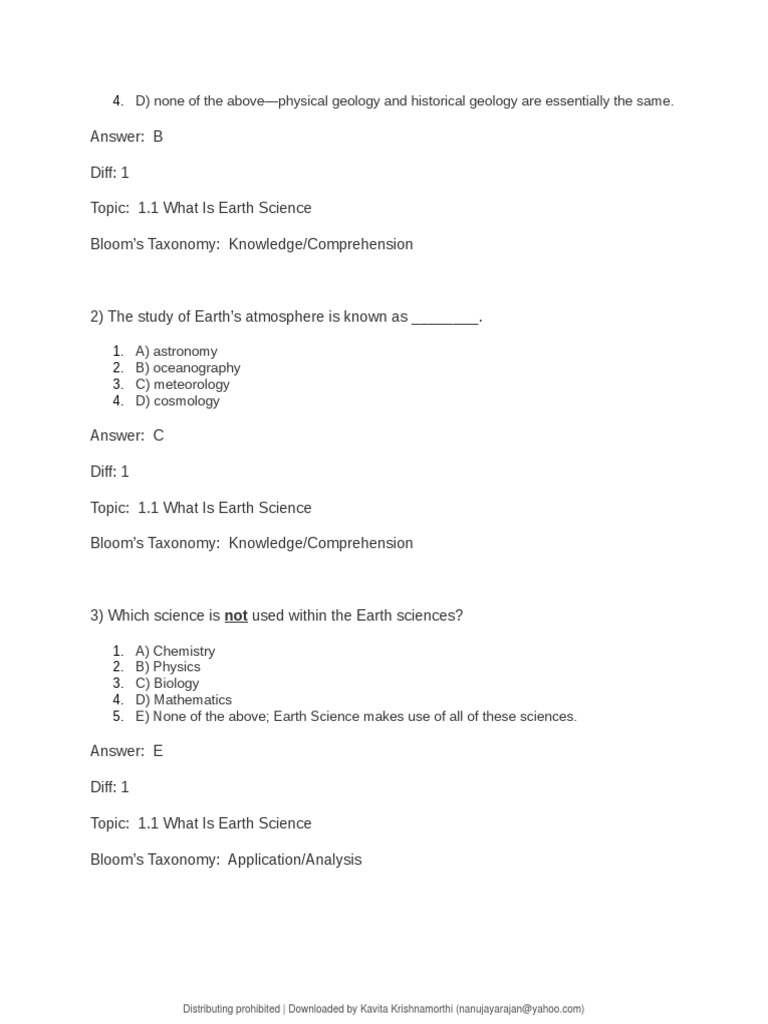 Test Bank For Earth Science 14th Edition by Tarbuck and Lutgens Test ...