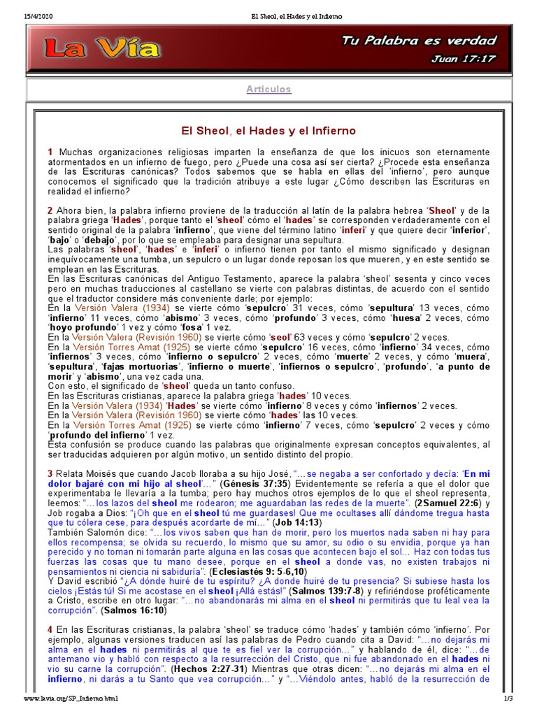 El Sheol, El Hades y El Infierno | PDF | Infierno | Cristo (título)