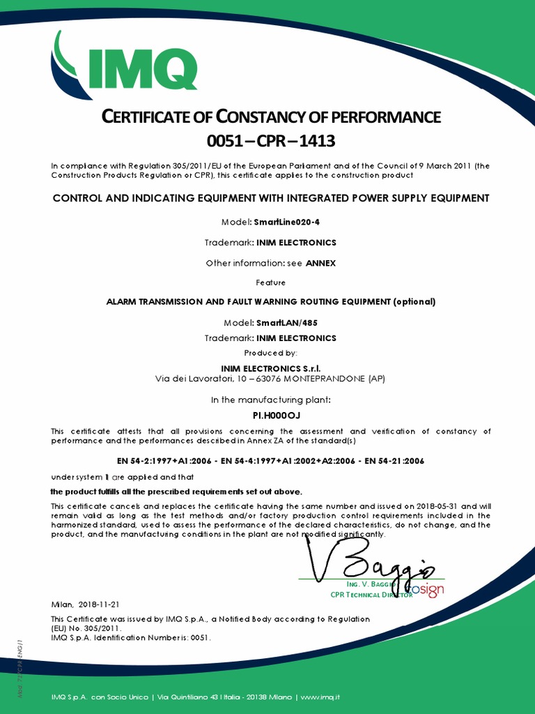 SmartLine020-4 CoP 0051-CPR-1413 20181121 EN PDF | PDF | Electrical Engineering | Manufactured Goods