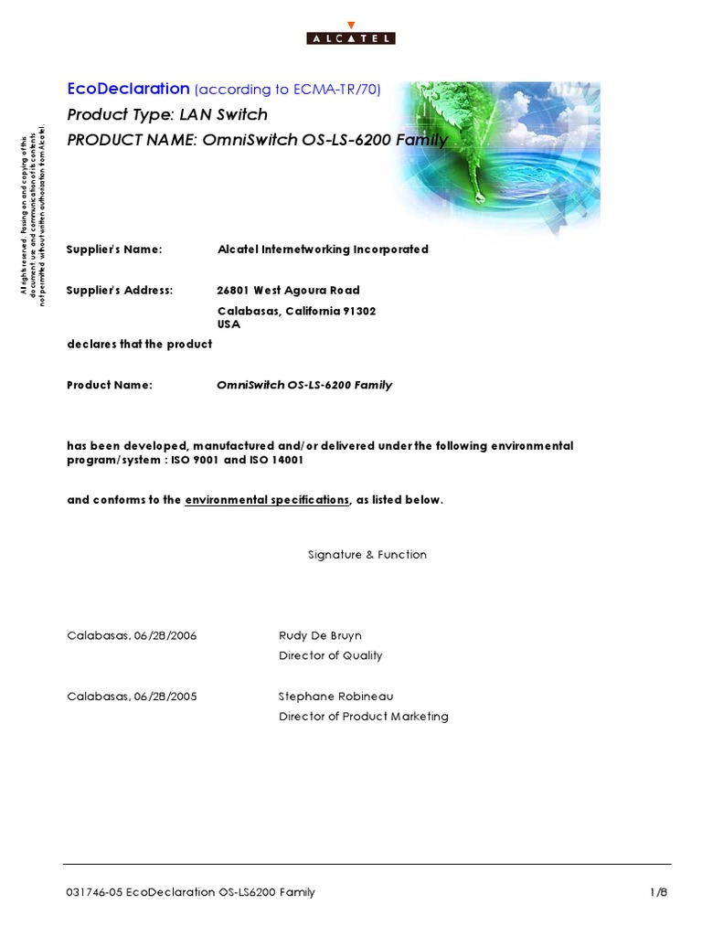 OmniStack LS 6200 ECO Declaration | PDF | Computing And Information ...