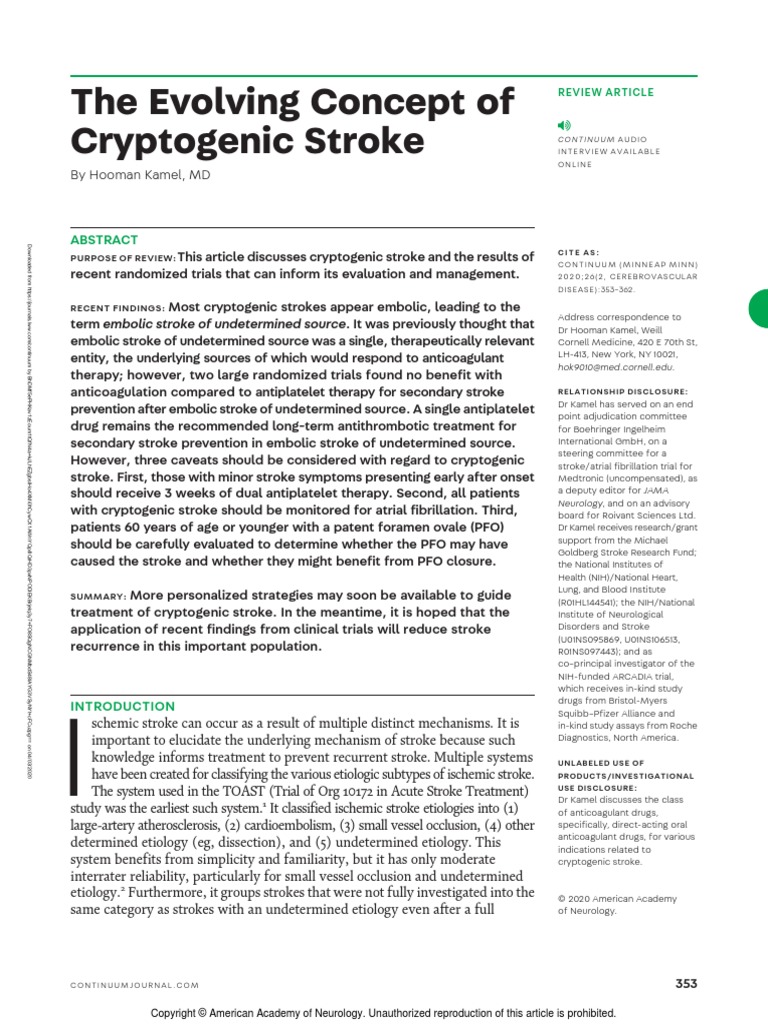 The Evolving Concept of Cryptogenic Stroke.9 | PDF | Stroke | Vascular Diseases