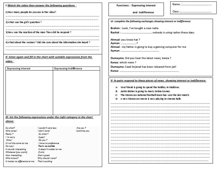 Interest and Indifference Worksheet | PDF | Recorded Music | Pop Music
