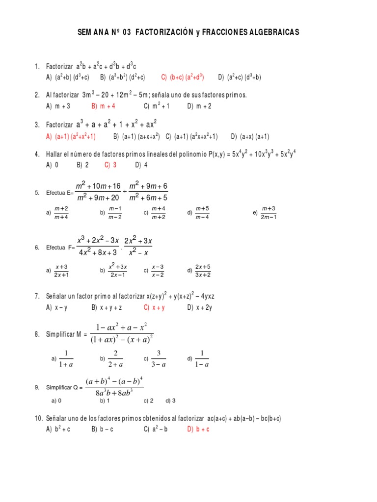 SEMANA #03 FACTORIZACIÓN y FRACCIONES ALGEBRAICAS | PDF | Factorización | Análisis matemático